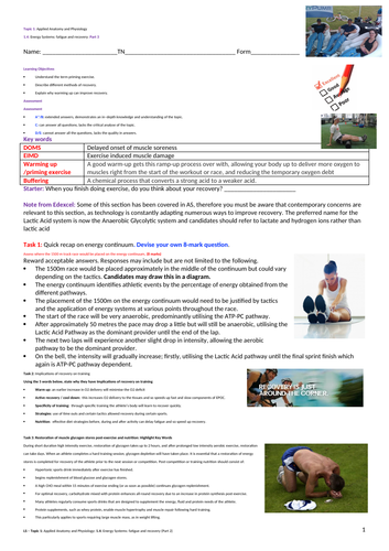 A-Level PE EDEXCEL (spec 2016) 1.4. Energy Systems: Part 3 | Teaching ...