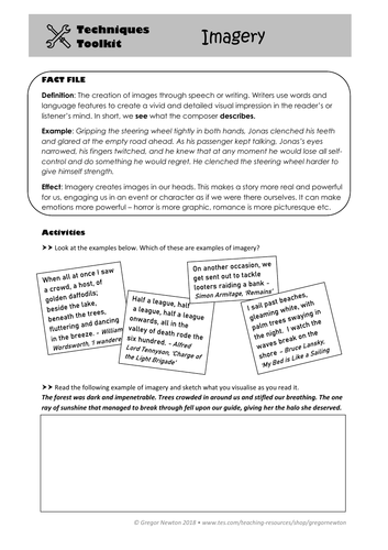Imagery – Techniques Toolkit – Worksheet and PowerPoint | Teaching ...