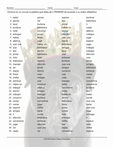 Ability Modals Alphabetical Order II Spanish Worksheet | Teaching Resources