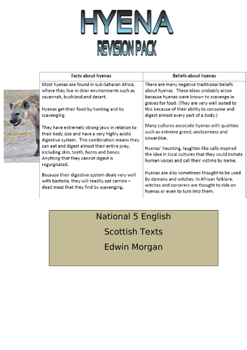 Edwin Morgan, Hyena. Set Scottish Text Revision booklet | Teaching ...