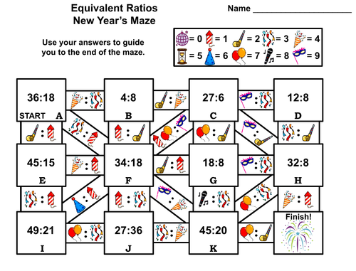 Equivalent Ratios Activity: New Year's Math Maze | Teaching Resources