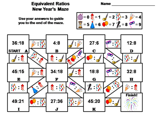 Equivalent Ratios Activity: New Year's Math Maze | Teaching Resources