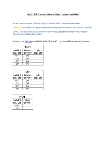 Python Programming Selection If Statements Using Logical Operators Teaching Resources 