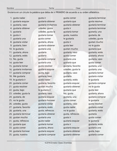 Like versus Would Like Alphabetical Order II Spanish Worksheet ...