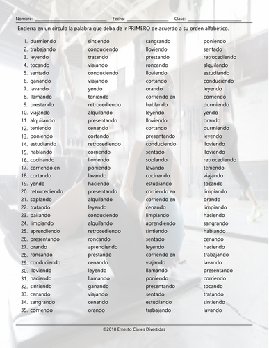 Past Perfect Continuous Tense Alphabetical Order II Spanish Worksheet ...