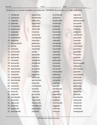 Present Perfect Continuous Tense Alphabetical Order II Spanish ...