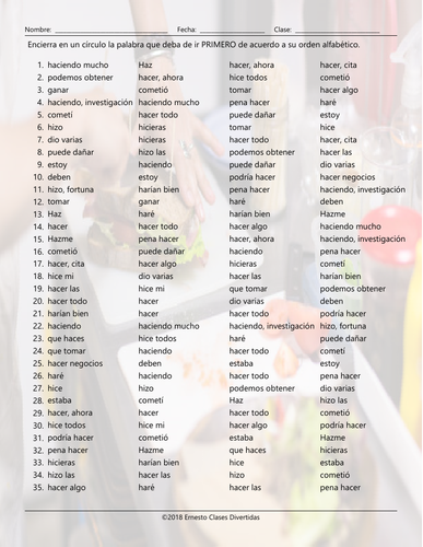 Verb Hacer Alphabetical Order II Spanish Worksheet | Teaching Resources
