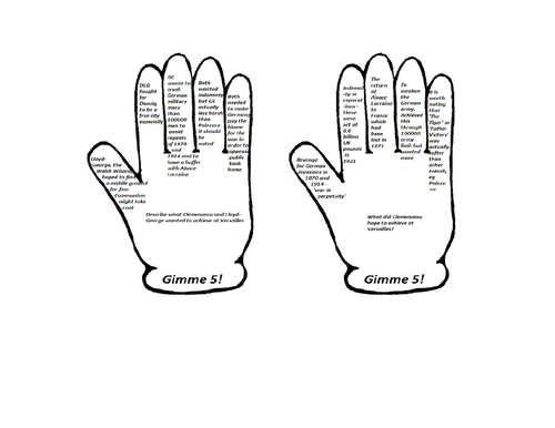 Treaty of Versailles Revision Flash Cards ('Gimme 5') | Teaching Resources
