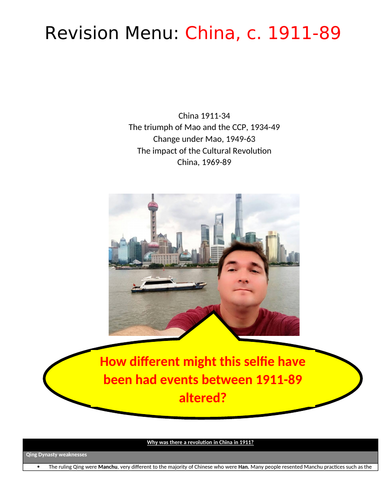 Revision Menu – Twentieth Century China (IGCSE) | Teaching Resources