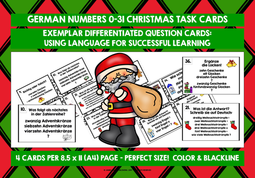 GERMAN CHRISTMAS NUMBERS 0-31 CHALLENGE CARDS | Teaching Resources