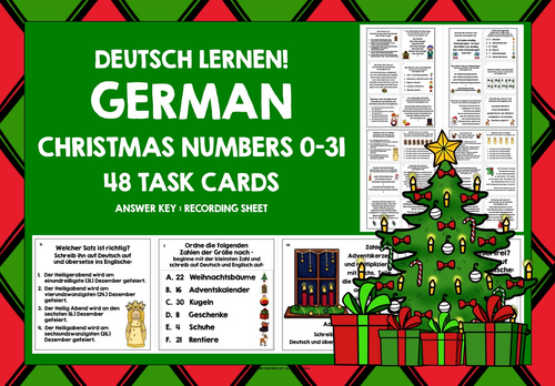 GERMAN CHRISTMAS NUMBERS 0-31 CHALLENGE CARDS | Teaching Resources