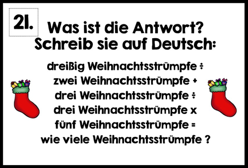 GERMAN CHRISTMAS NUMBERS 0-31 CHALLENGE CARDS | Teaching Resources