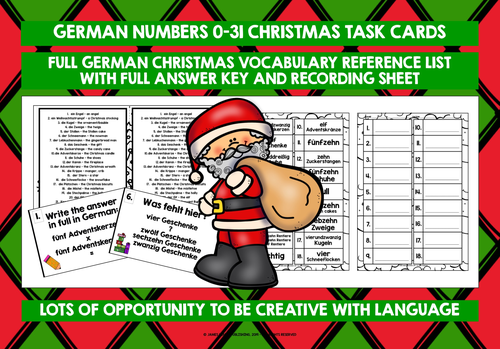GERMAN CHRISTMAS NUMBERS 0-31 CHALLENGE CARDS | Teaching Resources