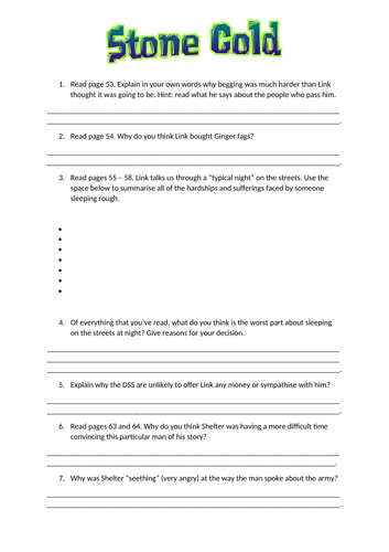 A few Stone Cold Resources, Robert Swindells | Teaching Resources