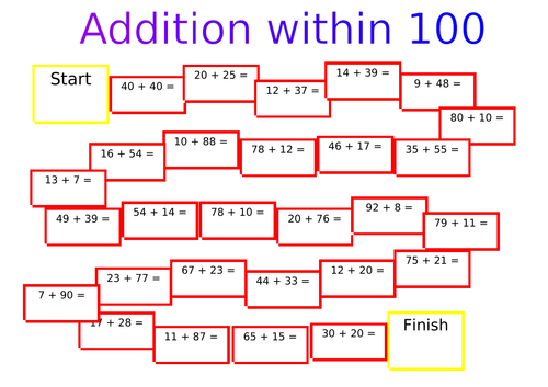 Addition within 100 game | Teaching Resources
