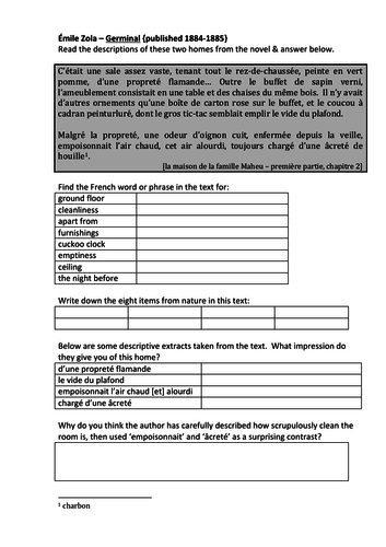 Authentic French Text - Two Extracts from Émile Zola's 'Germinal' for ...