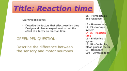 B5 -Homeostasis and response - Reaction time required practical | Teaching Resources