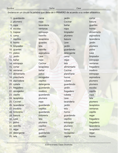 Household Chores and Cleaning Supplies Alphabetical Order II Spanish ...