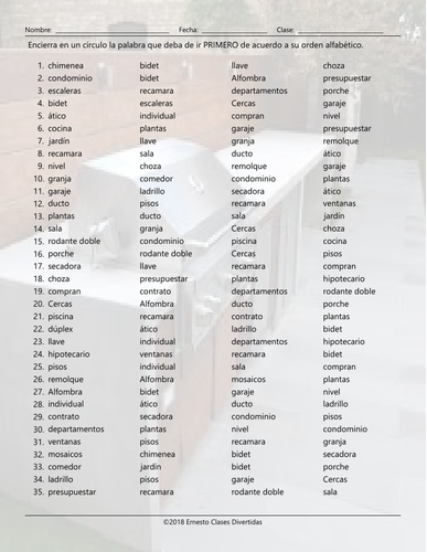 Houses-Apartments Features and Appliances Alphabetical Order II Spanish ...