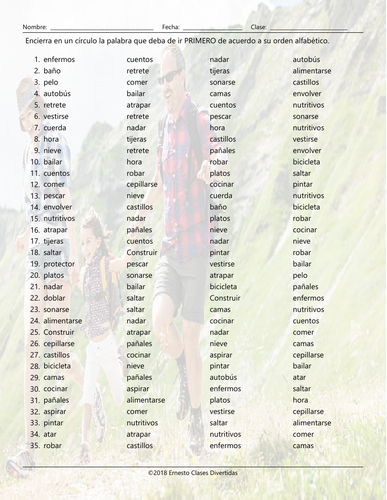 Parenting Activities Alphabetical Order II Spanish Worksheet | Teaching ...