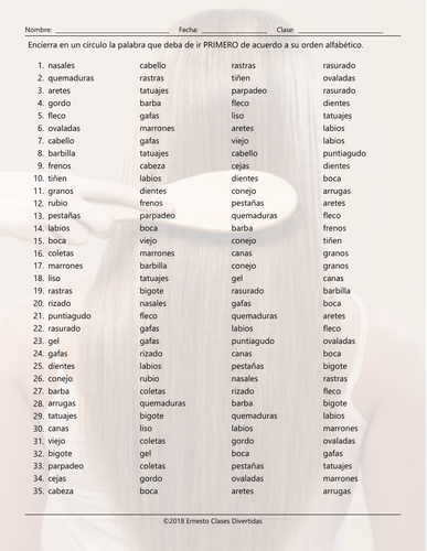 People Descriptions Alphabetical Order II Spanish Worksheet | Teaching ...