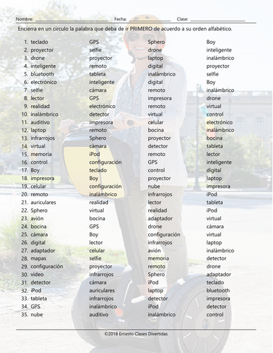Technology and Gadgets Alphabetical Order II Spanish Worksheet ...