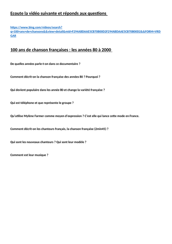 La chanson francaise | Teaching Resources