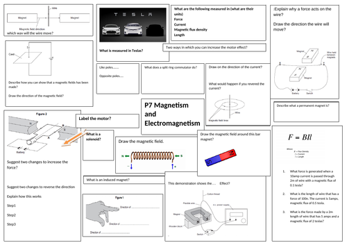 p7 magnetism and forces aqa revision mat | Teaching Resources
