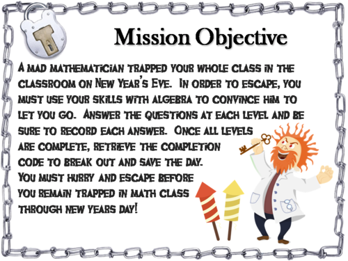 Solving Multi Step Equations Game: Escape Room New Year's Math Activity ...