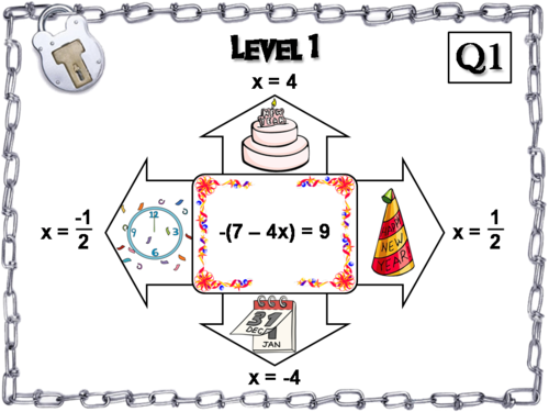Solving Multi Step Equations Game: Escape Room New Year's Math Activity ...