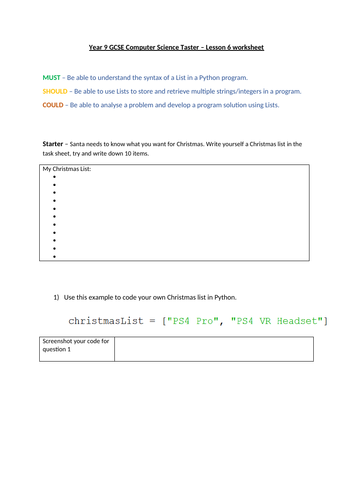 Python Programming - lists | Teaching Resources