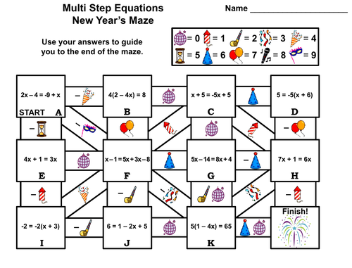 Solving Multi Step Equations Activity: New Year's Math Maze | Teaching ...