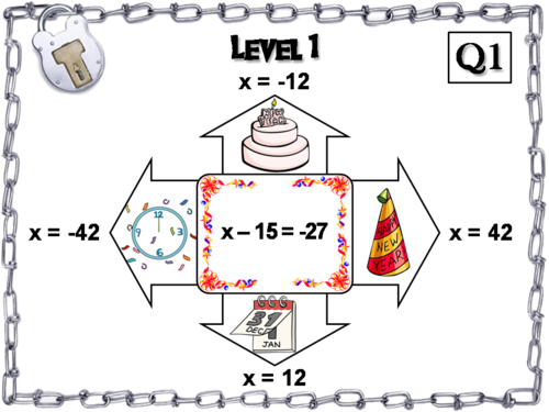 Solving One and Two Step Equations Game: Escape Room New Year's Math ...