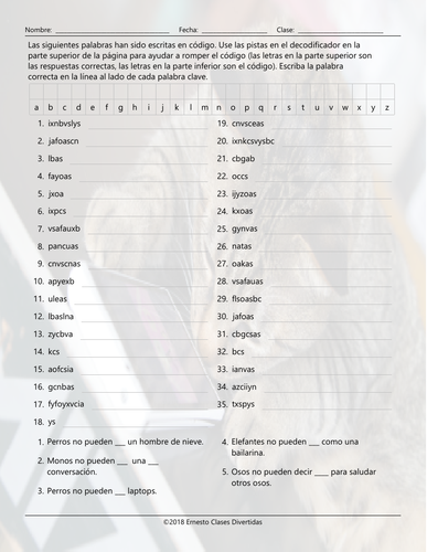 Ability Modals Decoder Box Spanish Worksheet | Teaching Resources