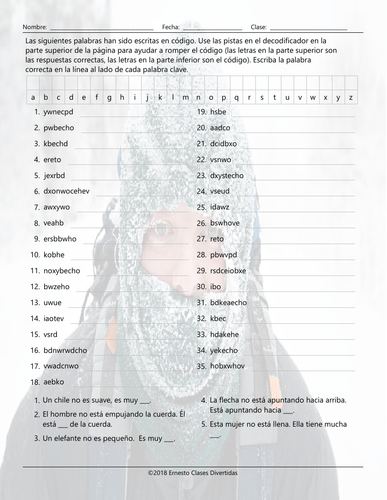 Antonyms and Opposite Actions Decoder Box Spanish Worksheet | Teaching ...