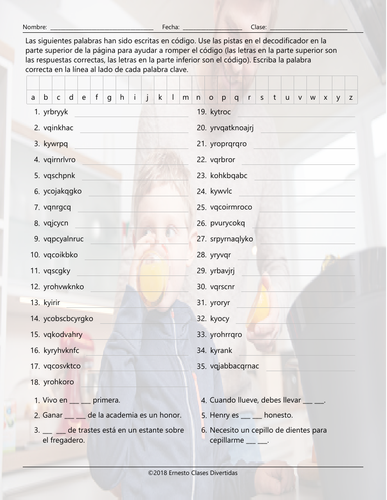 Articles Decoder Box Spanish Worksheet | Teaching Resources