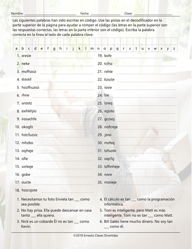 Comparisons with As ...+... As Decoder Box Spanish Worksheet | Teaching ...