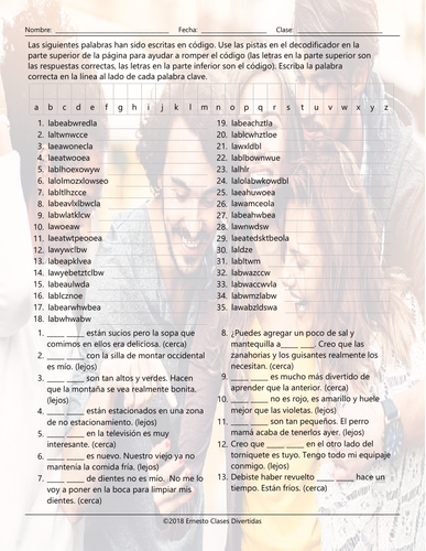 Demonstrative Adjectives Decoder Box Spanish Worksheet | Teaching Resources