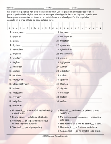 Future Continuous Tense Decoder Box Spanish Worksheet | Teaching Resources