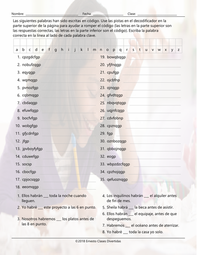 Future Perfect Decoder Box Spanish Worksheet | Teaching Resources