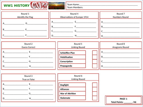 WW1 -100 Years - World War 1 Centenary Quiz Lesson | Teaching Resources