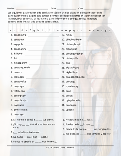 Indefinite Pronouns Decoder Box Spanish Worksheet | Teaching Resources