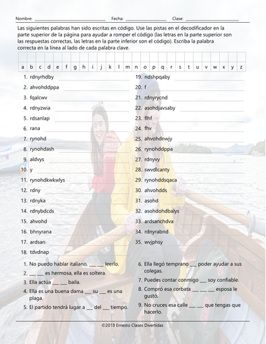 Linking Words and Connectors Decoder Box Spanish Worksheet | Teaching ...