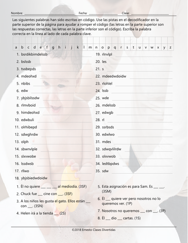 Object Pronouns Decoder Box Spanish Worksheet | Teaching Resources