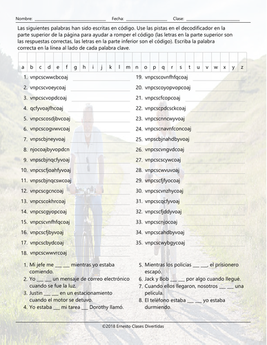 Past Continuous Tense Decoder Box Spanish Worksheet | Teaching Resources