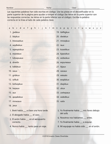 Past Perfect Tense Decoder Box Spanish Worksheet | Teaching Resources