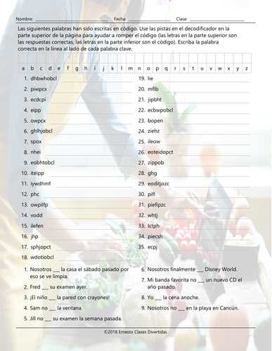 Past Simple Tense with Regular Verbs Decoder Box Spanish Worksheet ...