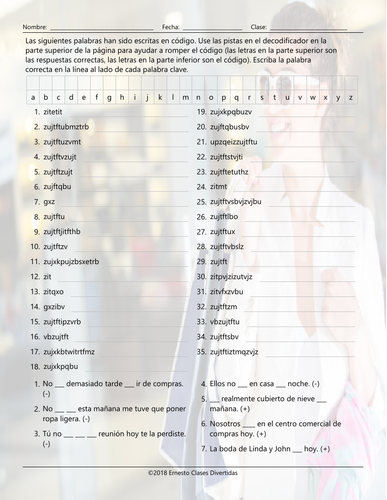 Past Simple with Verbs Estar and Ser Decoder Box Spanish Worksheet ...