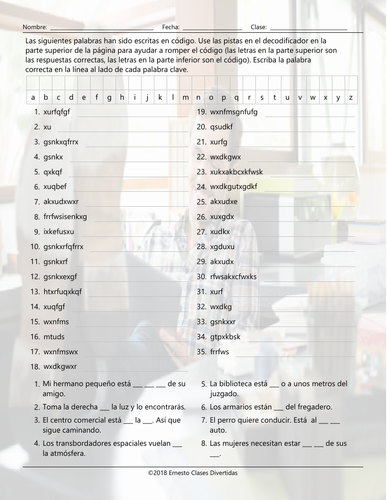 Place Prepositions Decoder Box Spanish Worksheet | Teaching Resources
