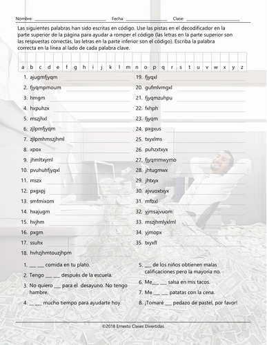 Quantifiers Decoder Box Spanish Worksheet | Teaching Resources